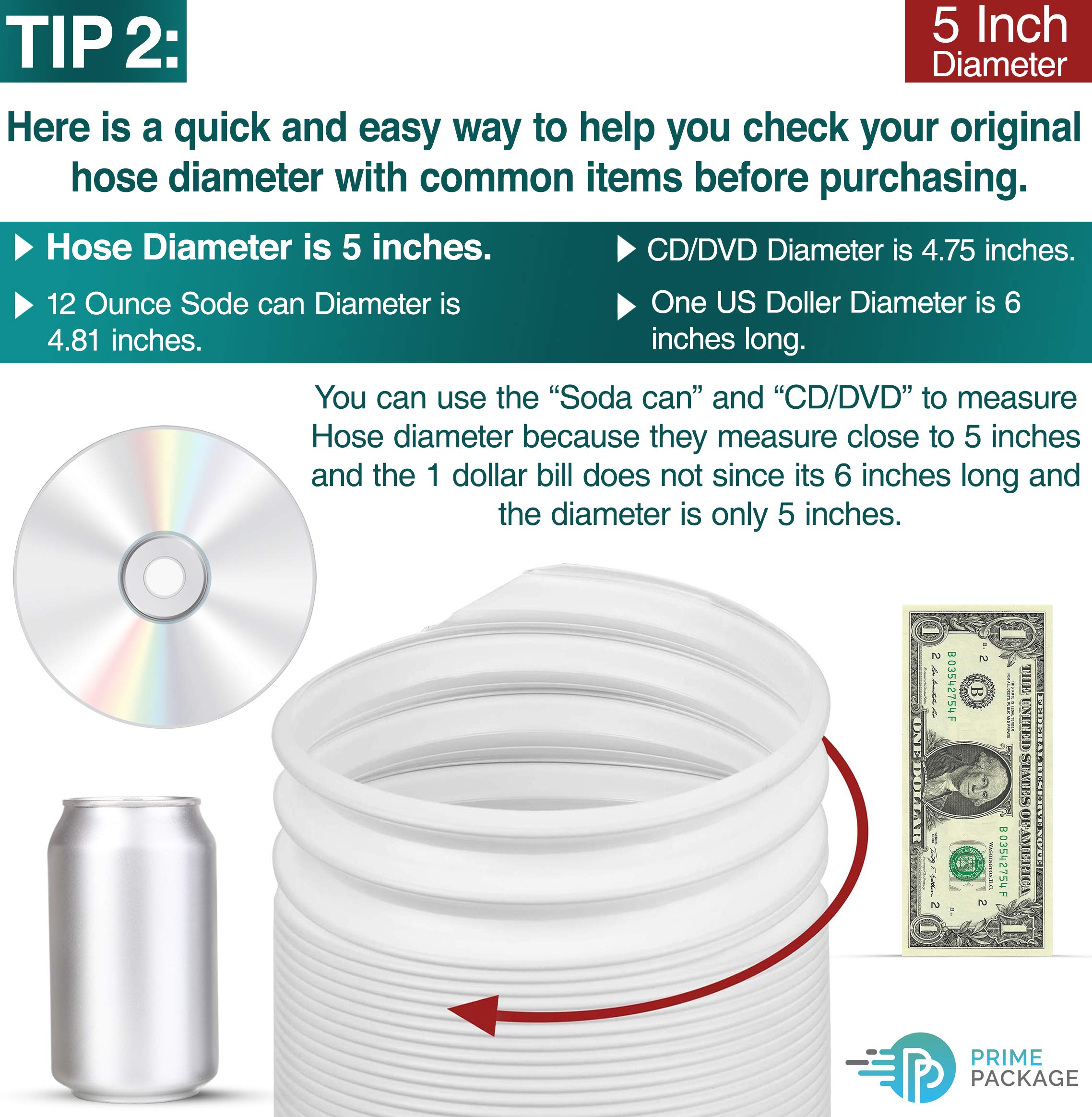 Portable Air Conditioner Exhaust Hose (78" Long) 5 Inch Diameter, Counter-Clockwise Threads | AC Conditioning Unit Tubing | Flexible, Extendable Design | White