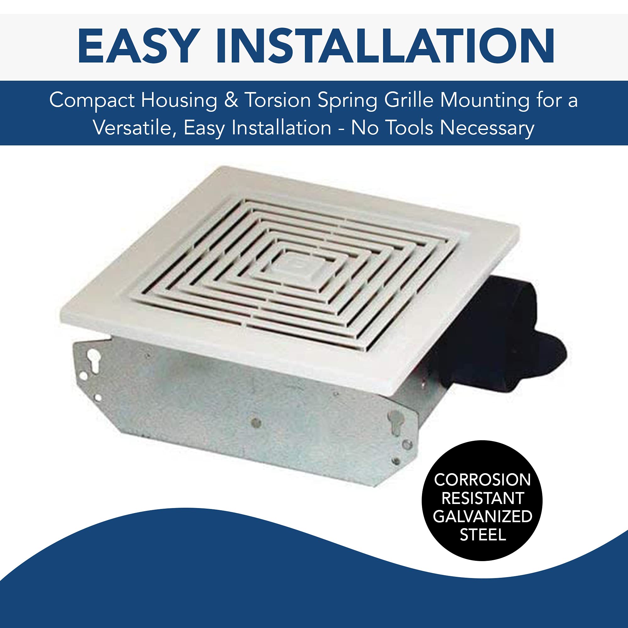 Broan-NuTone 671 Ventilation Fan, White Square Ceiling or Wall-Mount Exhaust Fan, 6.0 Sones, 70 CFM