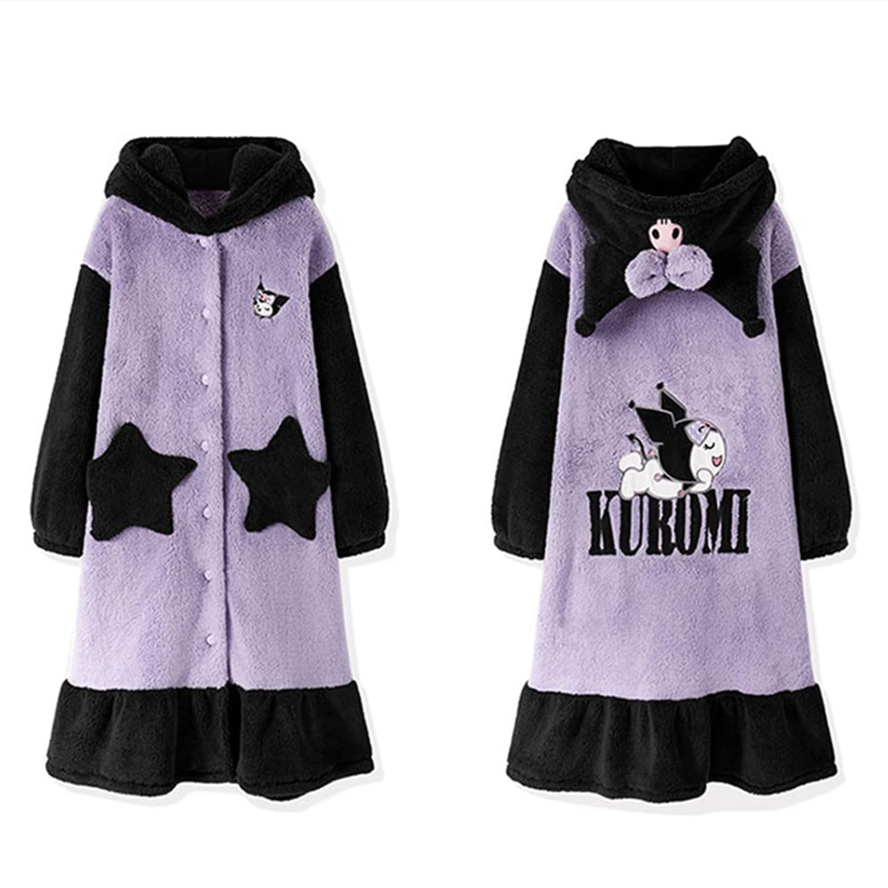 Cartoon Pajamas Girl Warm Plush Sleepwear Robe Button Bathrobe Halloween Christmas Cosplay Clothes