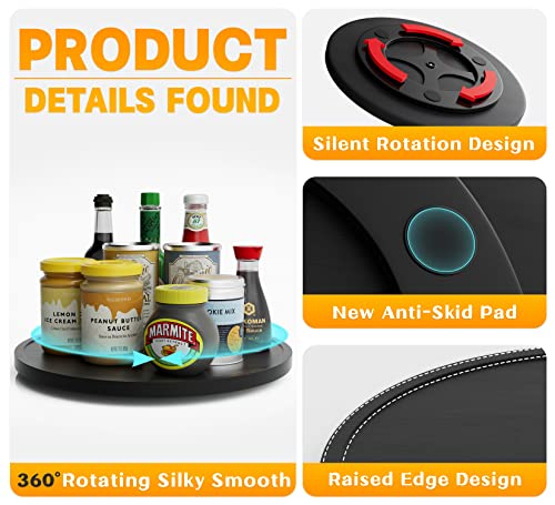 Homerays Lazy Susan Organizer 12 Inch Non-Skid Bamboo Lazy Susan for Kitchen Rotating Spice Rack for Kitchen Cabinet, Wood Turntable for Kitchen Countertop Organizer Black