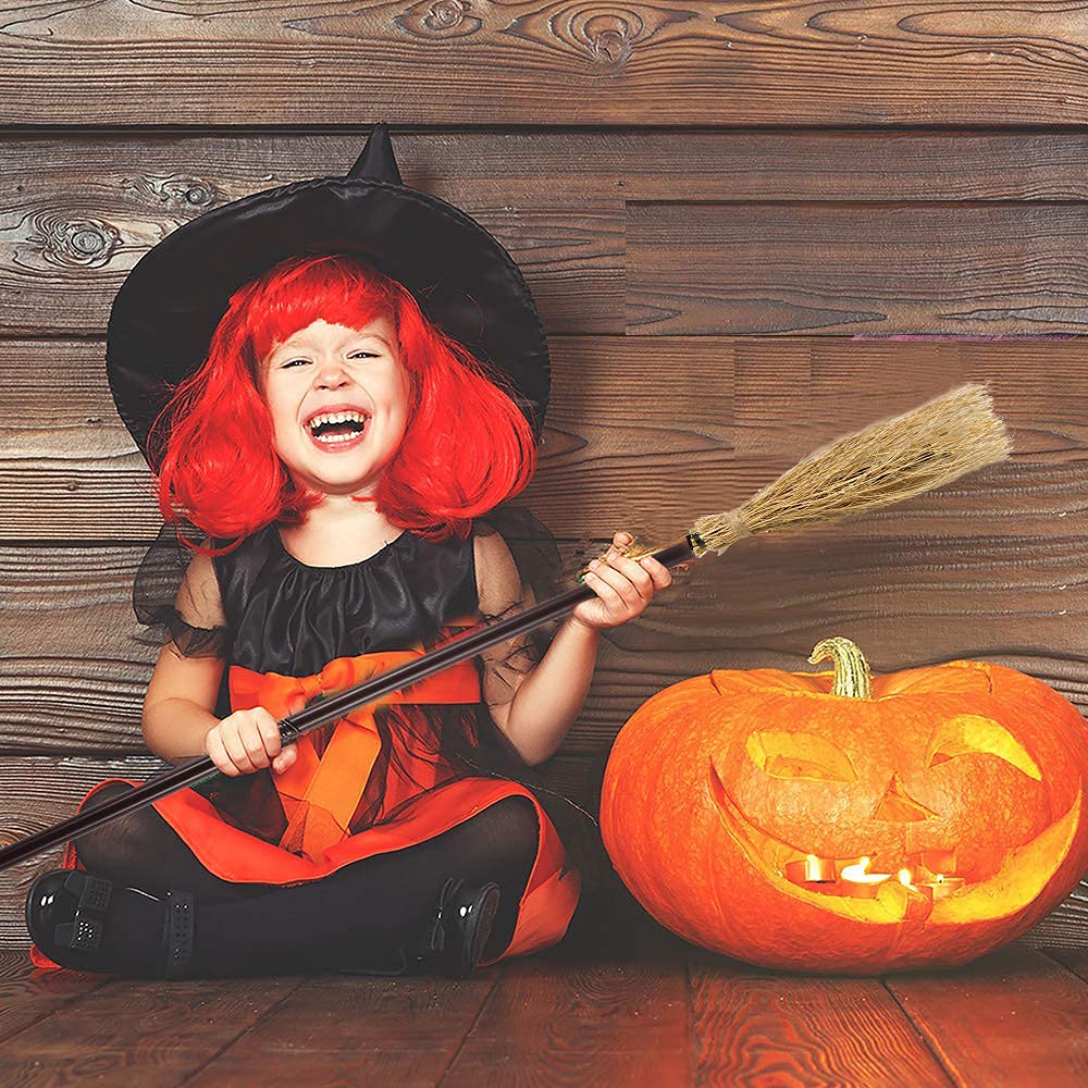 Medoore 4 Pack Halloween Witch Broom Plastic Witch Broomstick Cosplay Broom Props, Realistic Wizard Flying Broom Stick Accessory