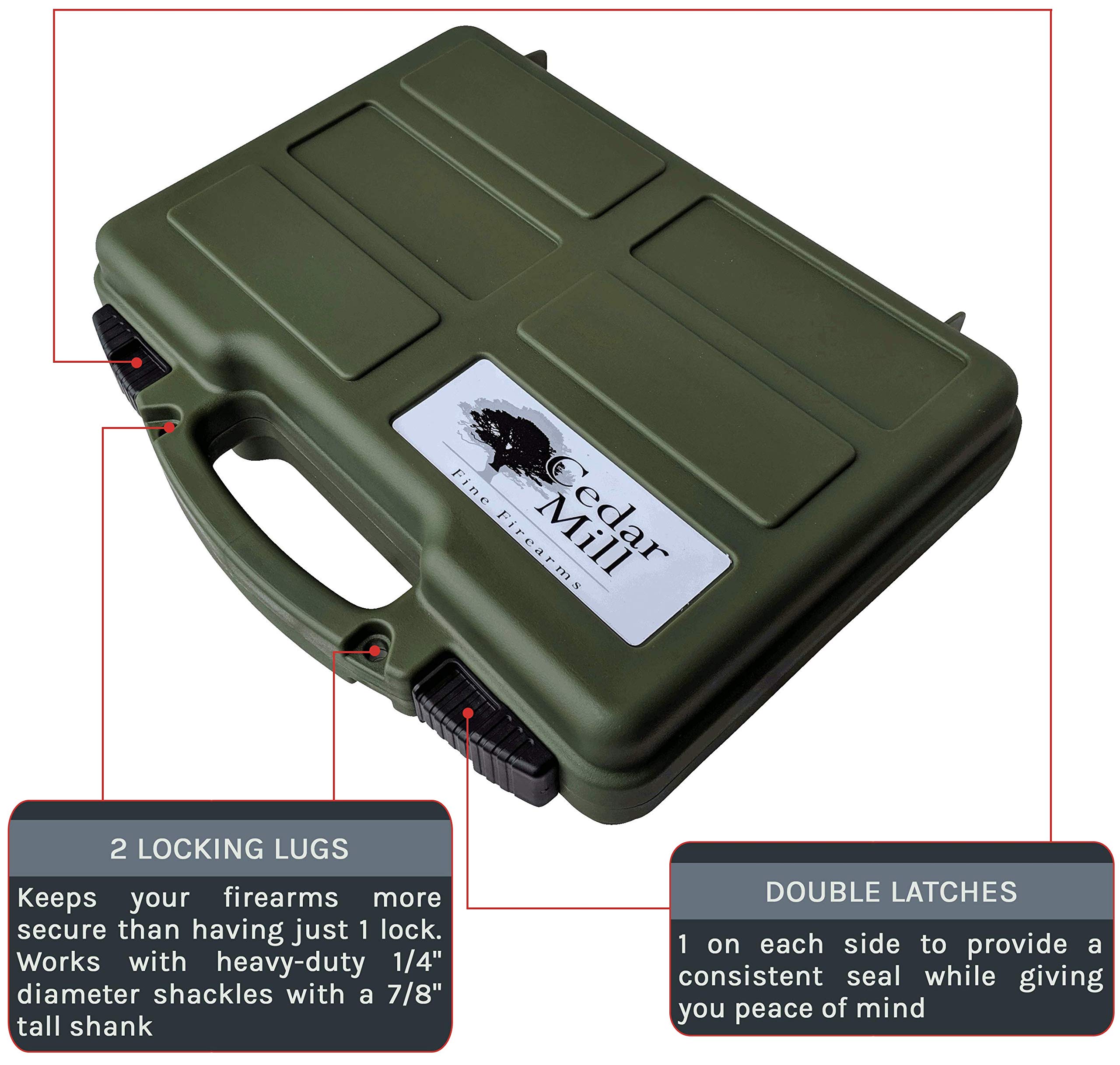 Cedar Mill Fine Firearms Olive Green Hard Gun Case TSA Approved, Lifelong-Durability Hand Gun Cases β DS2TeK Handgun Case w/Dual-Lock System β High Standard Case for Handguns epe waterproof foam