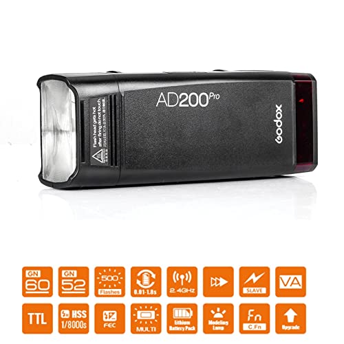 GODOX AD200 Pro AD200Pro w/XProII-S Trigger for Sony Cameras, TTL Flash 200Ws 2.4G Flash Strobe, 1/8000 HSS, 500 Full Power Flashes, 0.01-1.8s Recycling, 2900mAh Battery Pocket Flash Monolight