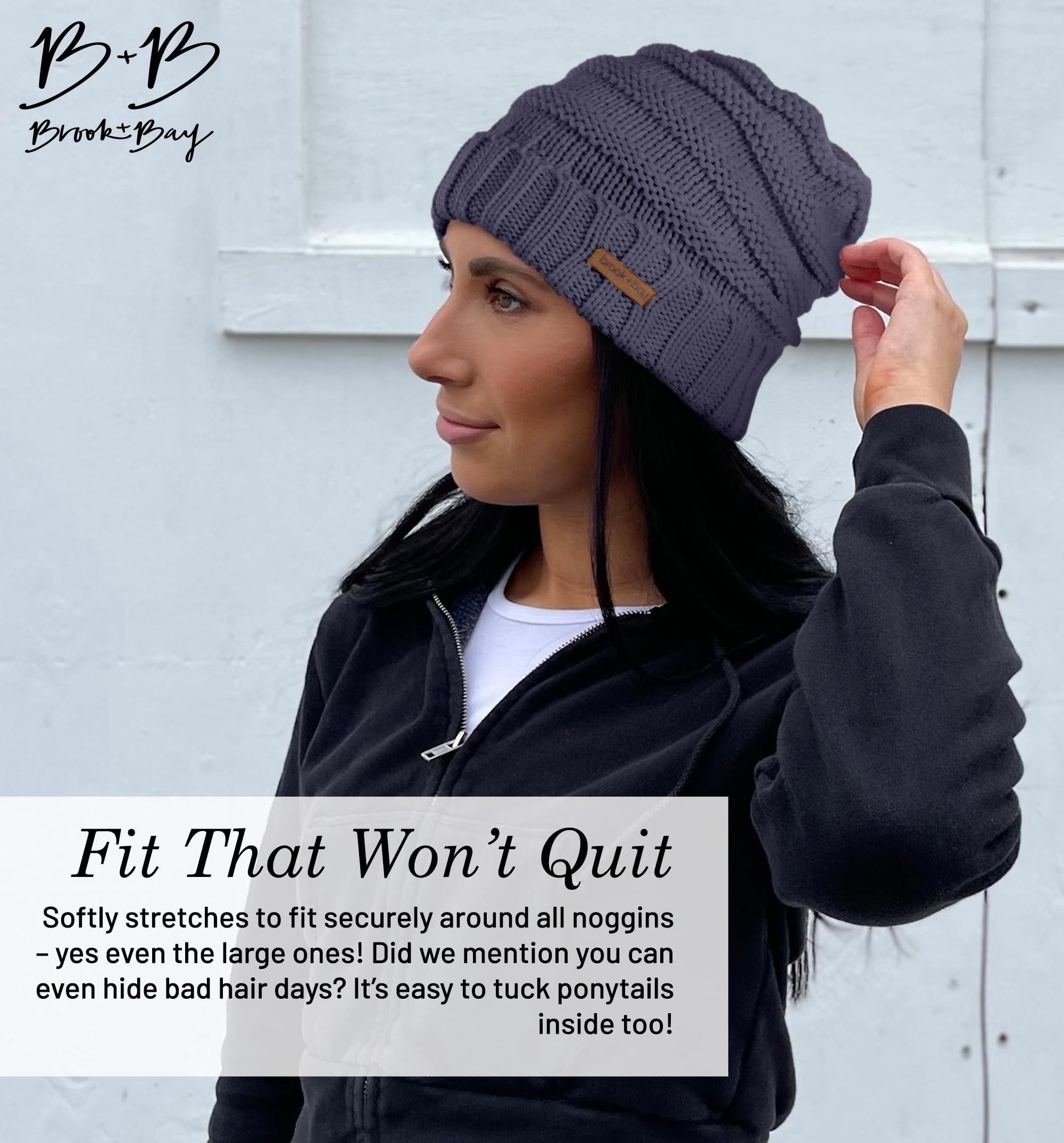 Brook + Bay Slouchy Beanie - Women's Winter Hats, Beanie Slouch Hats for Cold Weather, Oversized Beanie Knitted Hats for Women & Men Dark Gray