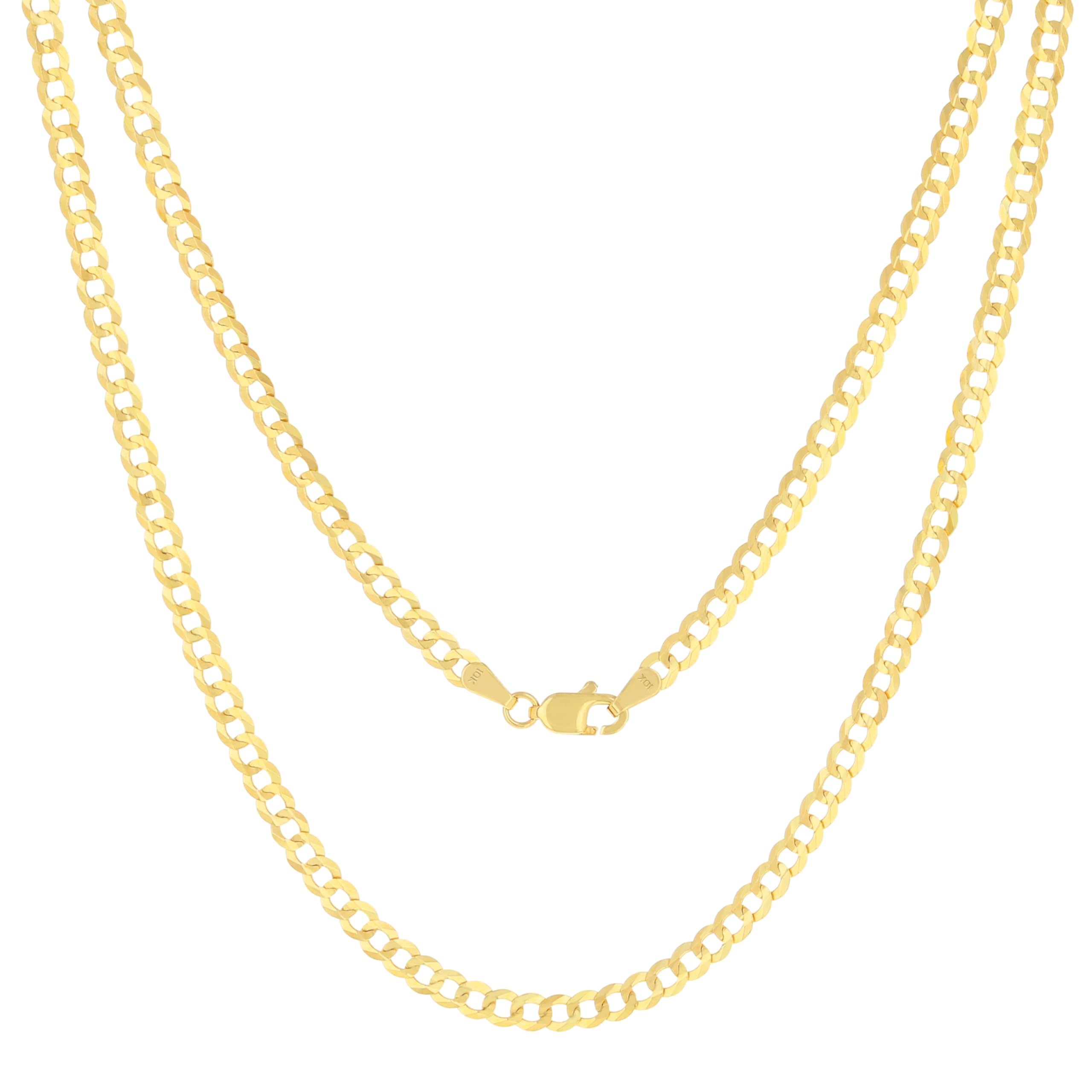 Nuragold 10k Yellow Gold 4mm Solid Cuban Curb Link Chain Pendant Necklace, Mens Womens Jewelry 16" 18" 20" 22" 24" 26" 28" 30"