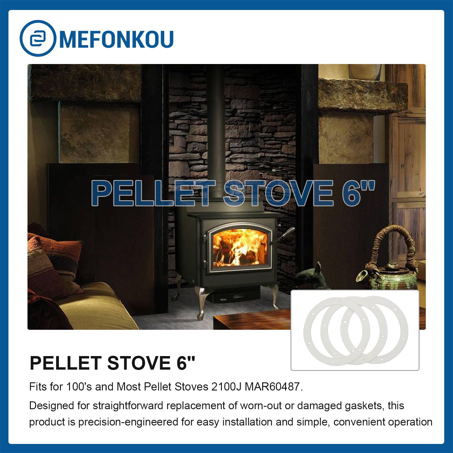 MEFONKOU 6" Pellet Stove White Gasket for Combustion Exhaust Fan Mounting Blower to Housing Seal with 100's and Most Pellet Stoves 2100J(3/pack)