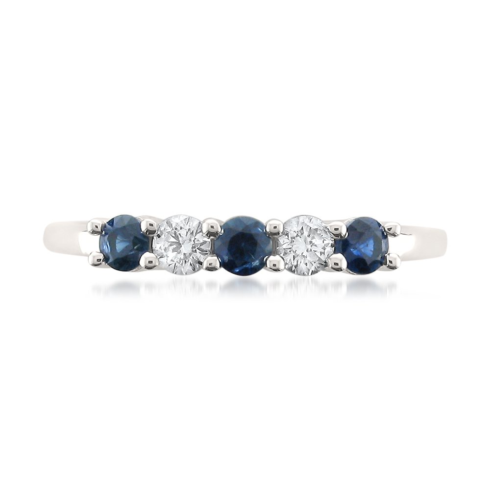 Beyond Brilliance 1/2 Carat Diamond, Prong-Set 14K White Gold Round Diamond & Blue Sapphire Bridal Wedding Band Ring (H-I, I1)