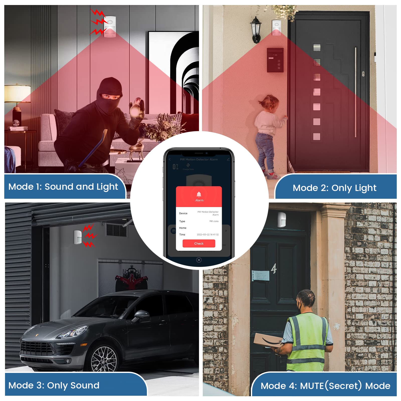 Chtoocy Upgraded Smart WiFi Motion Sensor Detector Alarm Indoor with Siren, Phone App, Alert History, Scheduled Working Times - Infrared Motion Sensor Alarm for Home Garage, Only Support WiFi 2.4G