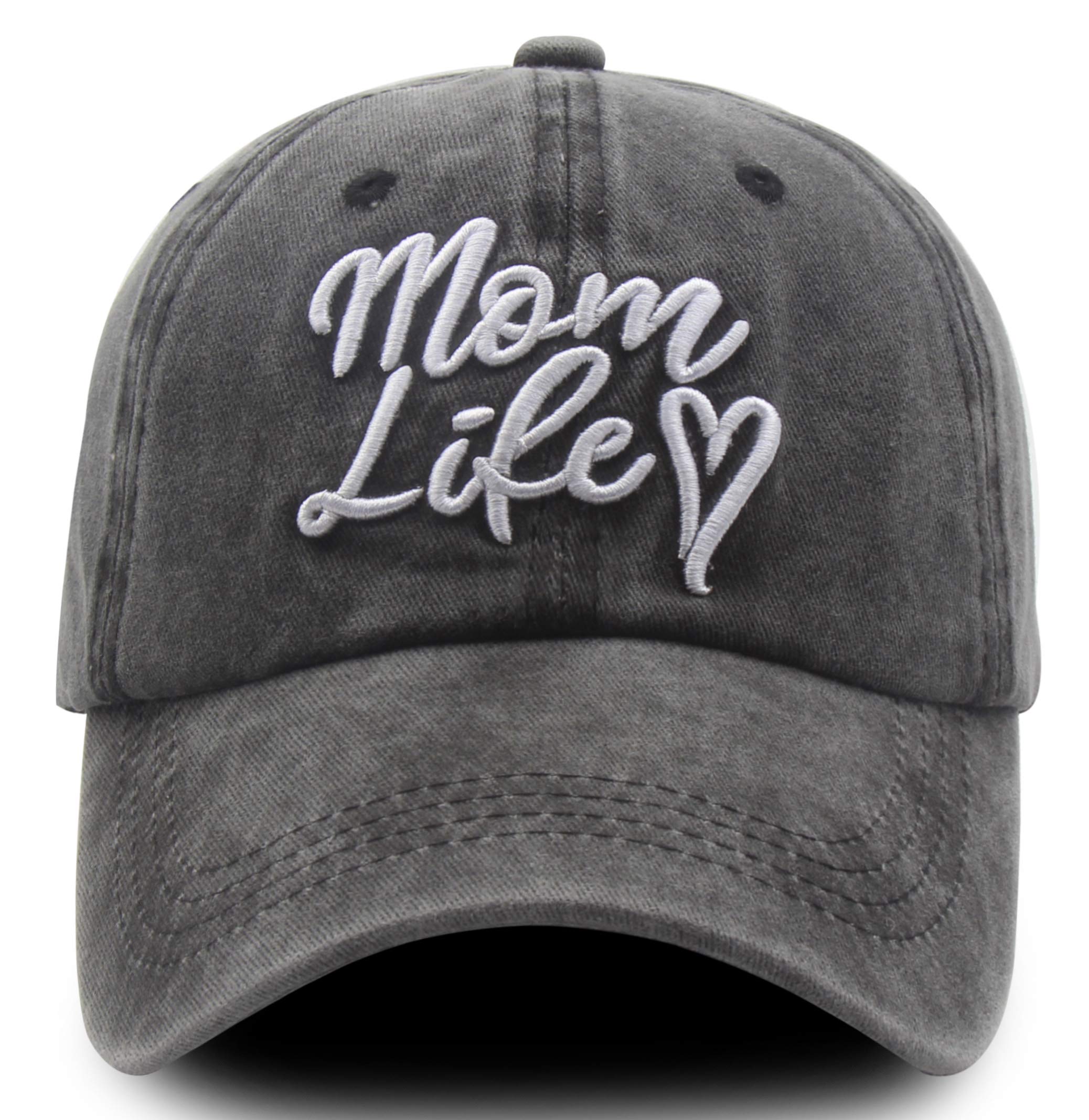 Splash Brothers Customized Mom Life Heart Embroidered Baseball Cap, Vintage Washed Distressed Adjustable Denim Hat for Women Mom Mama Grandma
