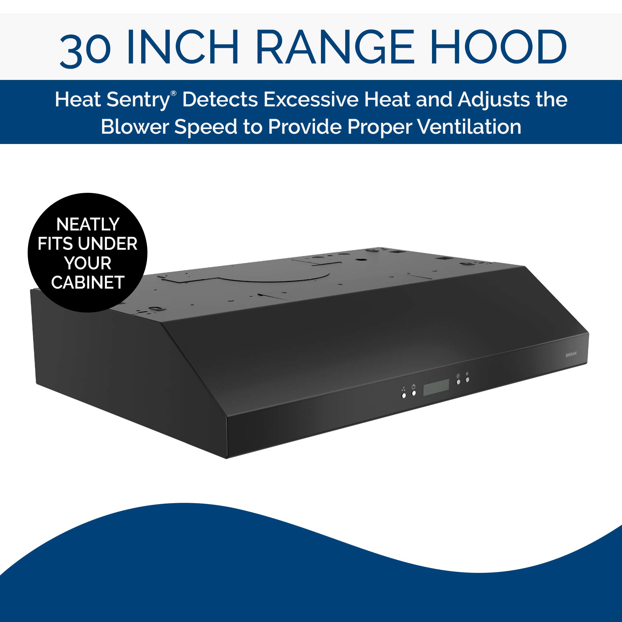 Broan-NuTone BCDJ136BL BCDJ Glacier 36-inch Under-Cabinet 4-Way Convertible Range Hood with 3-Speed Exhaust Fan and Light, Black