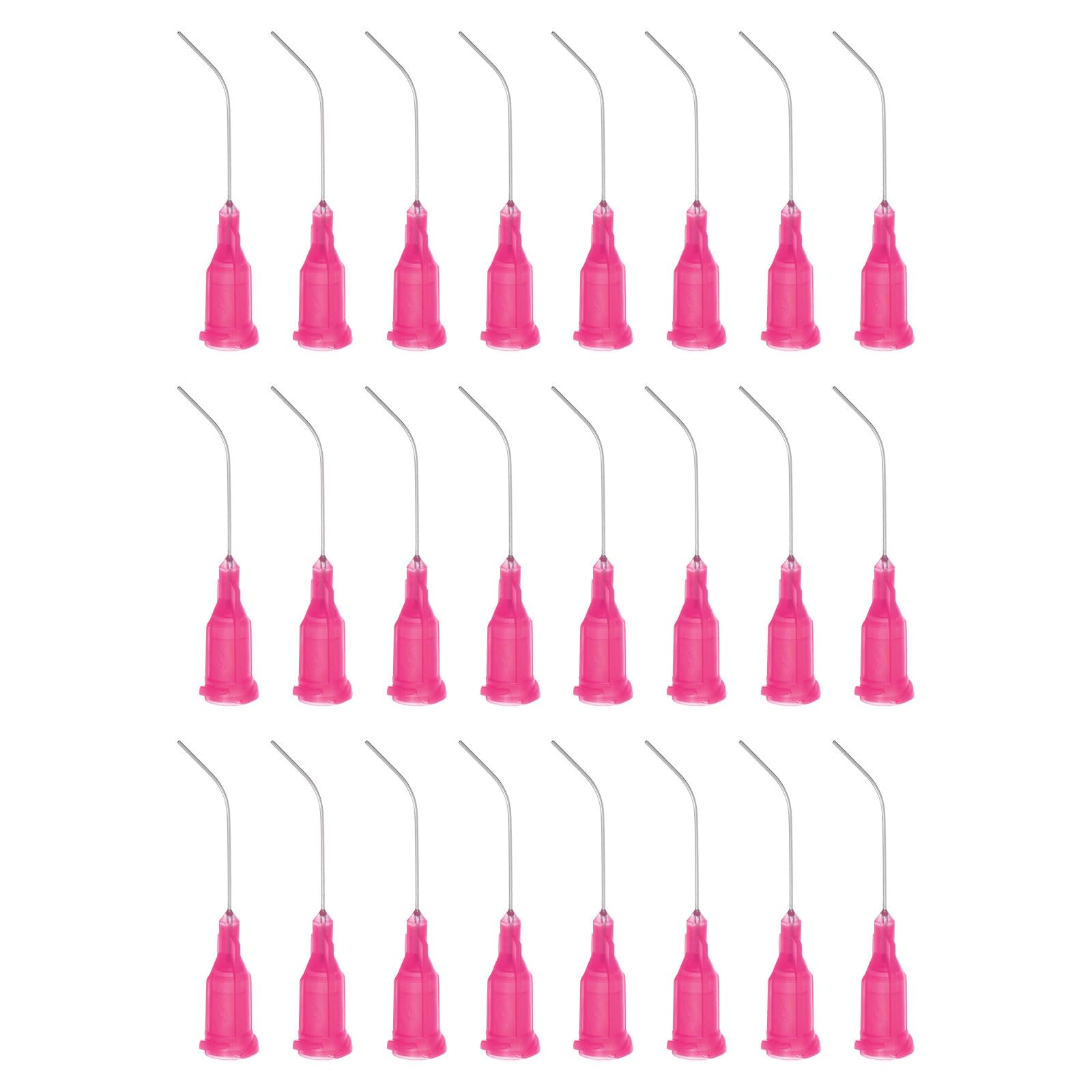 HARFINGTON 24pcs Blunt Tip Dispensing Needle 25 Gauge 1 Inch Screw Interface Bent Flow Design Bent Dispensing Tips with Luer Lock for Adhesive Glue Dispensing, Red