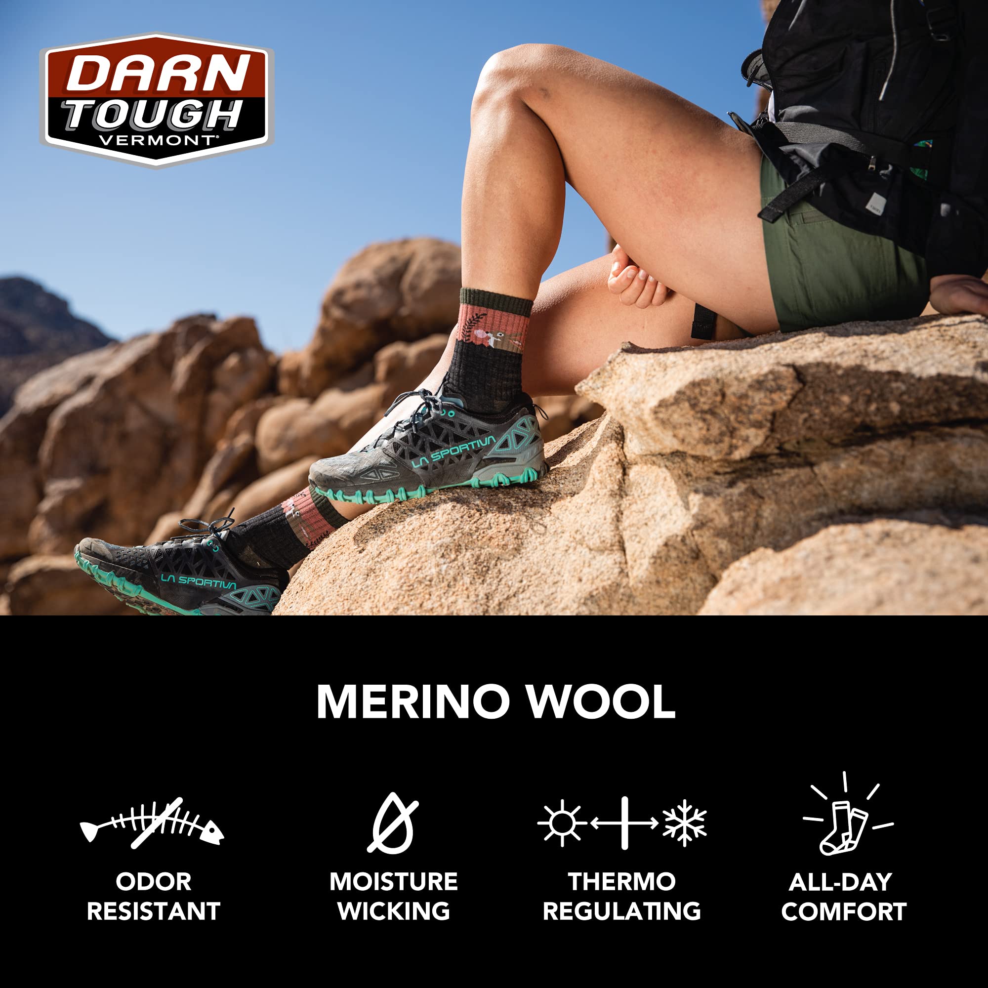 DARN TOUGH (5005) Women's Hike/Trek Sunset Ledge Micro Crew Lightweight with Cushion Sock - (Charcoal, Medium)