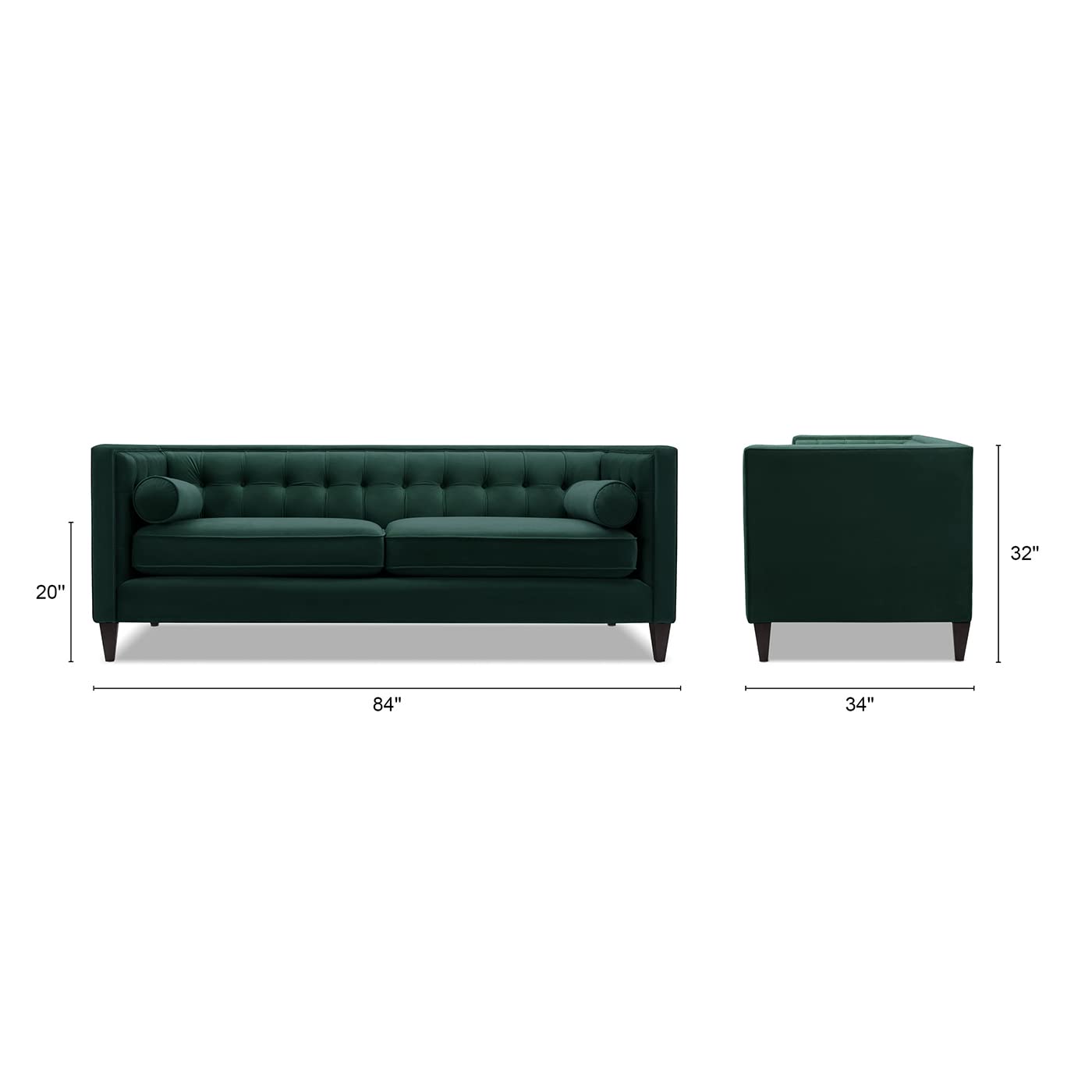 Jennifer Taylor Home Jack 84" Modern Tuxedo Tufted Sofa, Hunter Green Performance Velvet
