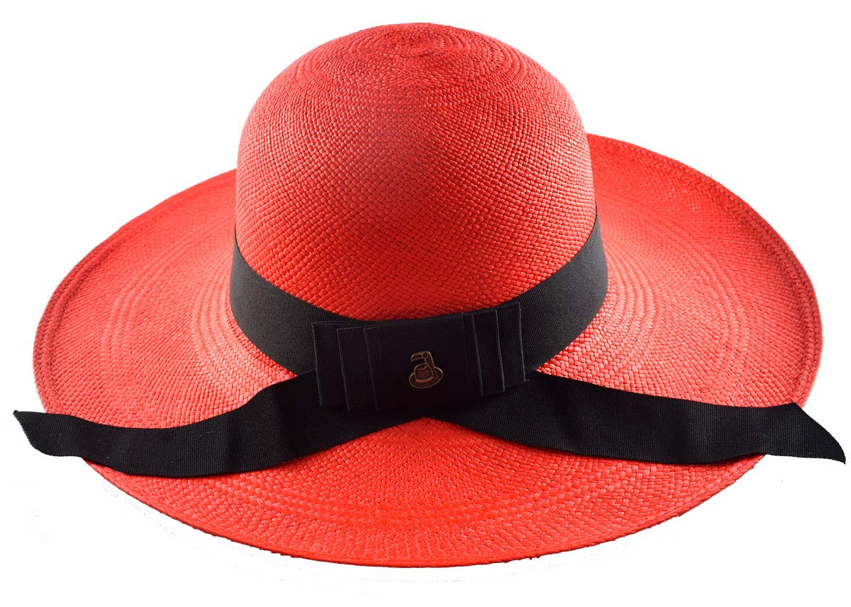 Original Panama Hat - Women's Classy Wide Brim - Toquilla Straw - Handmade in Ecuador (Medium | 56cm - 57cm, Bright Red)