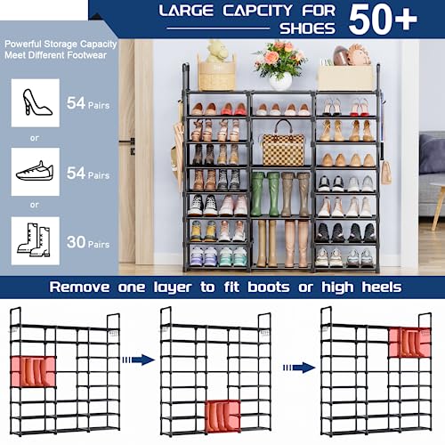 Mavivegue Metal Shoe Rack Organizer,8 Tiers Tall Shoe Shelf Storage,40-45 Pairs Vertical Large Boot Rack,Stackable Shoe Racks for Entryway, Closet, Garage, Bedroom,Cloakroom -Black