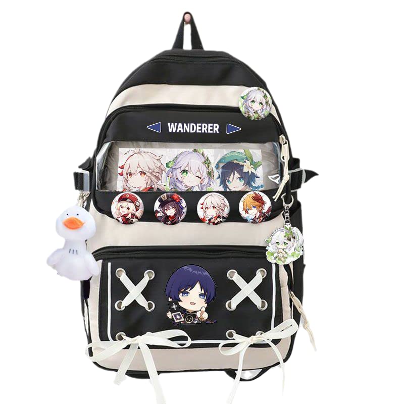 HUKLAB Genshin Impact Backpack,17.7 inches Genshin Impact Ita Bag,Cute Genshin Laptop Backpacks (Black,Wanderer)