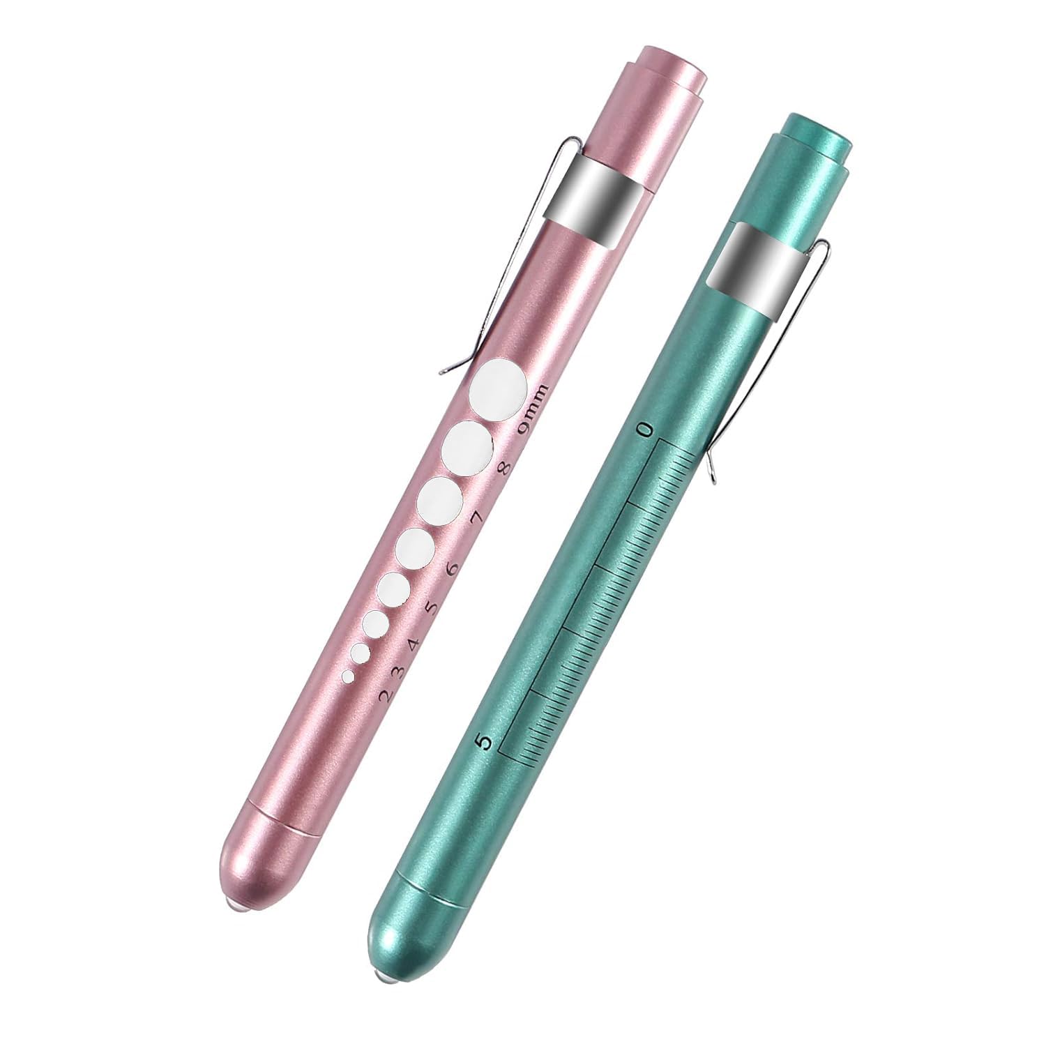 MELIFE Pen Light with Pupil Gauge, White Light Premium Copper Reusable LED Penlights for Doctors Medical Nursing Students etc, Pink and Green