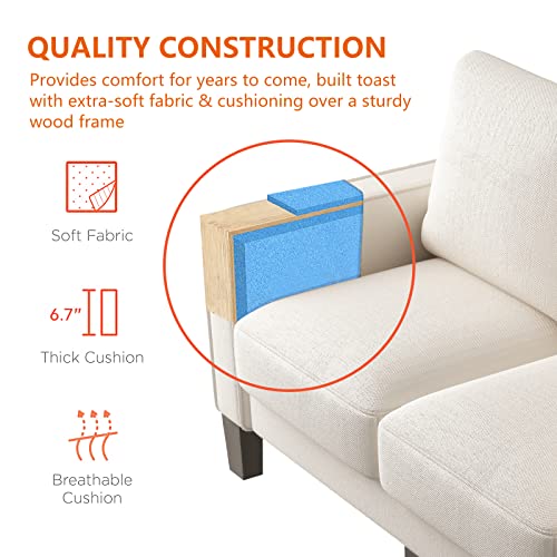HomSof Mid Century Modern Couch, 75 inch Sofa with Solid Wood Legs and Comfort Armrest for Compact Living Room or Apartment, Beige, 3-Seater