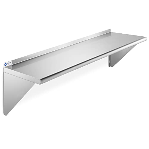 GRIDMANN 12" x 48" Stainless Steel Wall Mount Shelf with Backsplash, Commercial Grade - NSF Certified 18 Gauge Shelving for Restaurant, Kitchen, Utility Room, Garage