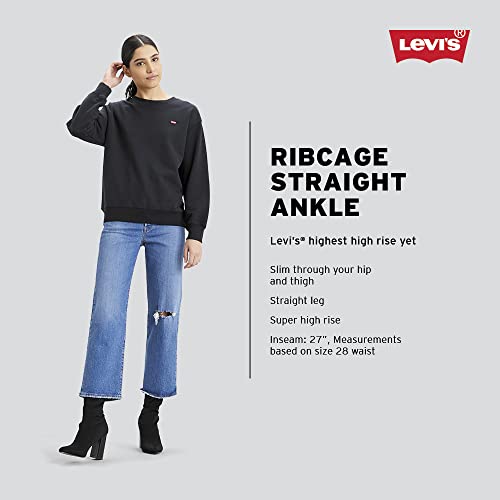 Levi's Women's Snap Ribcage Straight Ankle Jeans, (New) White Destructed, 24
