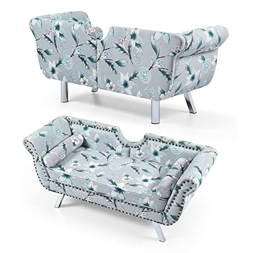 Homtique 61" Mid Century Modern Velvet Loveseat Sofa, Upholstered Loveseat Settee Accent Sofa for Bedroom, Living Room, Roll Arms Sofa with 2 Bolster Pillows, Small Couches for Small Spaces, Flower