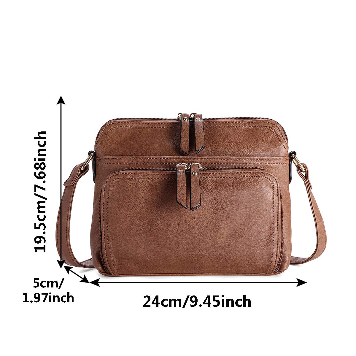 OB OURBAG Solid Multi-pockets Casual PU Leather Crossbody Shoulder Bags for Women (Brown)
