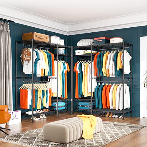 Raybee 77" Heavy Duty Closet Loads 700LBS, Adjustable Clothing Racks for Hanging Clothes, Commercial Garment Rack Heavy Duty Clothes Rack, Free Standing Closet Wardrobe, 77" H x45.5 W x16.5 D, Black