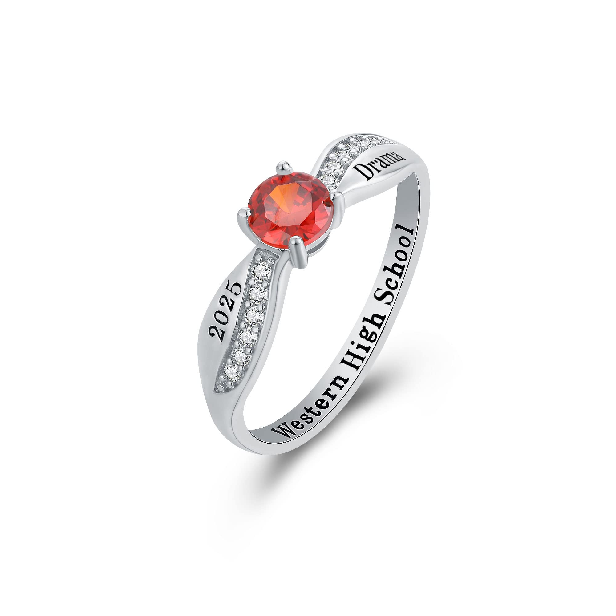 Customized Sterling Silver Women High School Class Ring β Dainty Collection β MEMENTOS JEWELRY (Sterling Silver Platinum)