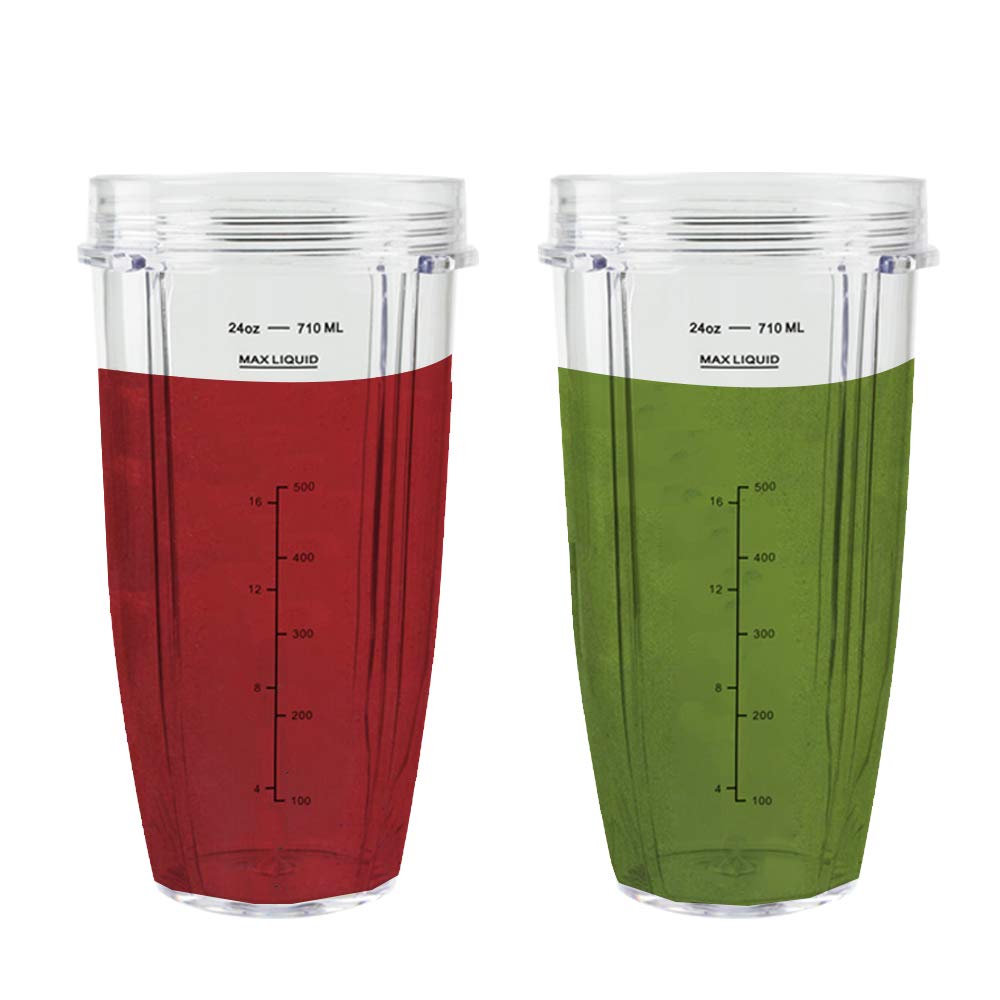 Blender Cups for Ninja Blender, 24OZ Cup with Sip & Seal Lids, Compatible with Nutri Ninja Auto IQ Series Blenders BL450 BL454 BL456, BL480, BL490, BL640, BL642, BL680 BL687 (2 Pcs)