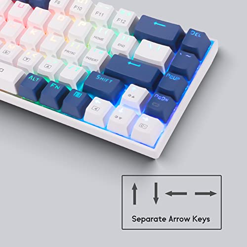 HUO JI 65% RGB Gaming Keyboard, E-YOOSO Z-686 Wired 68 Keys Mechanical Keyboard, Linear Red Switches, Pro Software Supported, Detachable USB-C Cable, Separate Arrow Keys - Blue/White