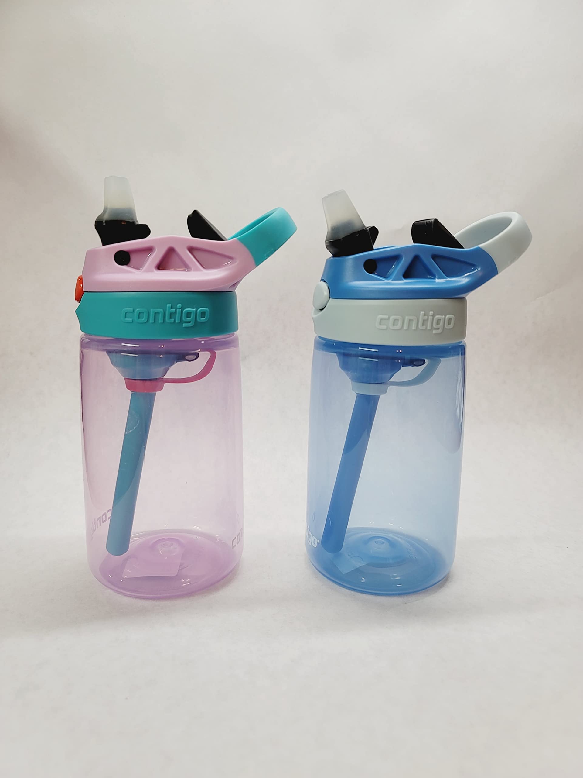 Contigo Kids Autospout Water Bottle, 2 Pack - Plastic, 14oz - Leak and Spill Proof Bottles, Ideal for Travel and Activities, Easy-Clean - Cotton Candy/Grape Sorbet