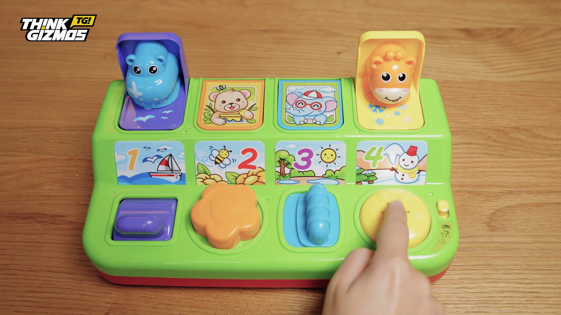 Think Gizmos Interactive Activity Pop-Up Toy for Toddlers Ages 1,2,3 β Peek-a-Boo Toy with Lights, Sounds & Music β Cute Animal Learning Game