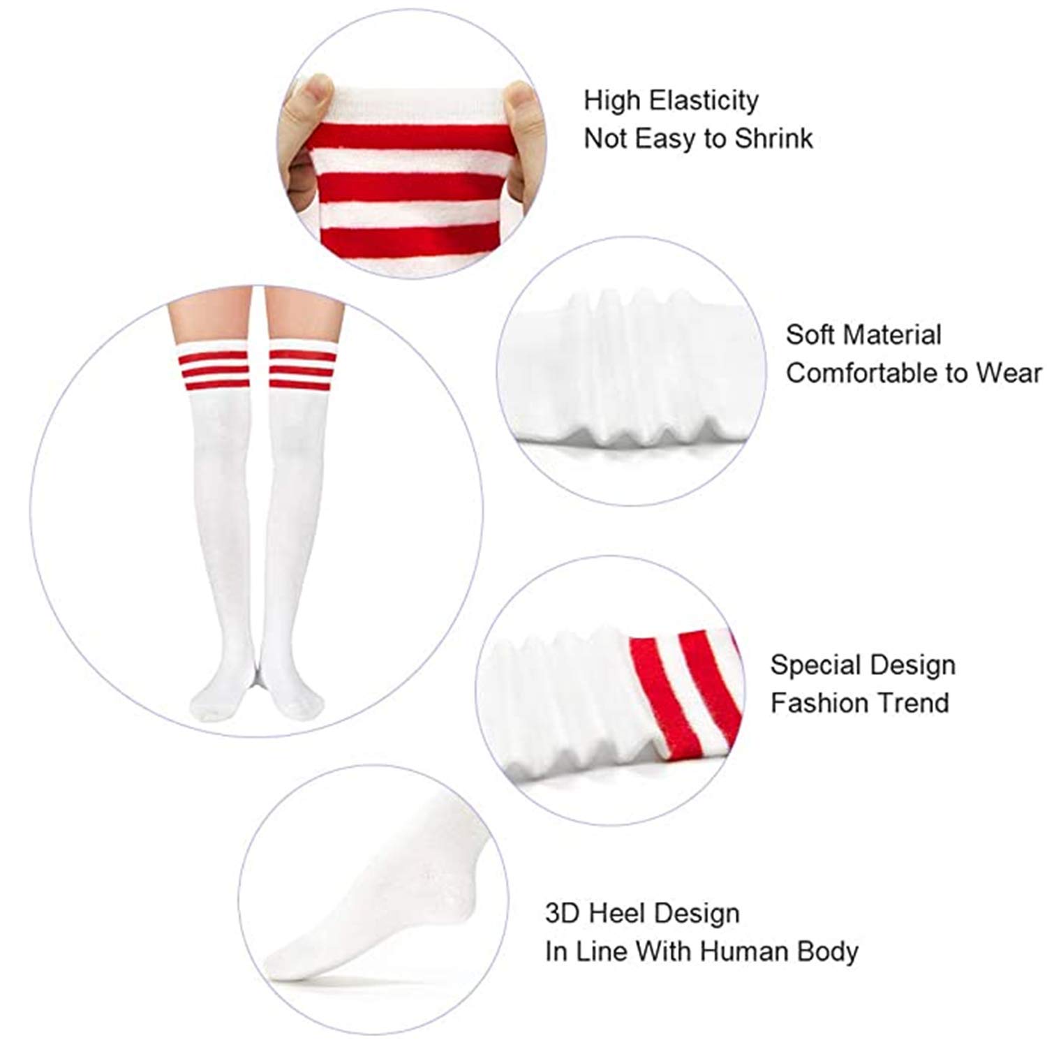Century Star Women's Casual Athlete Striped Over Knee Socks Thin Thigh High Tights Stockings 1 Pair Pink White One Size