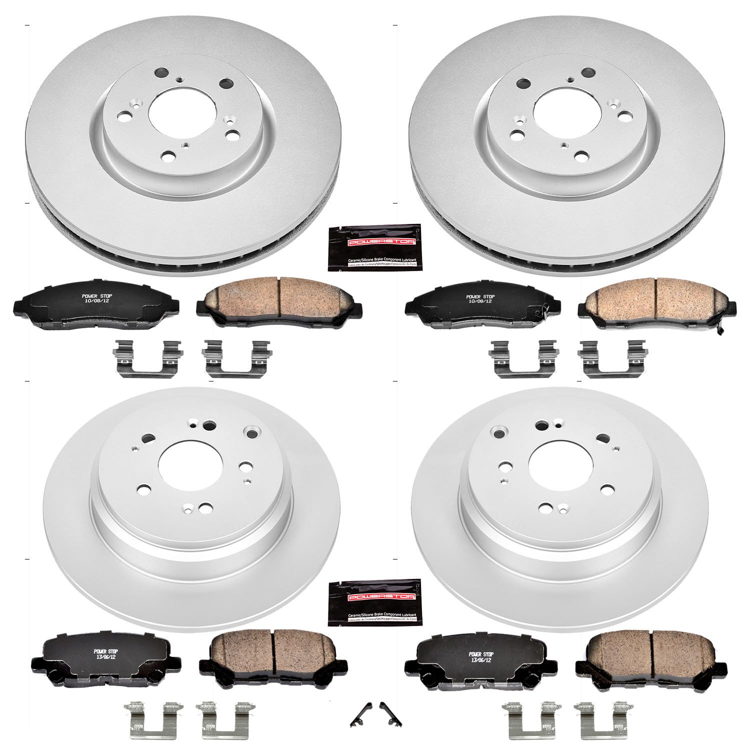 Power Stop CRK6084 Coated Brake Rotor & Ceramic Brake Pads- front & rear For Honda Pilot 2012-2015 [Model Specific]