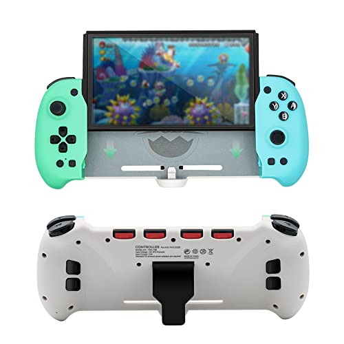 Mcbazel Switch Controller Grip for Handheld Mode, Ergonomic Controller for Switch/ Switch OLED with 6-Axis Gyro, Mapping, Vibration - Green & Blue