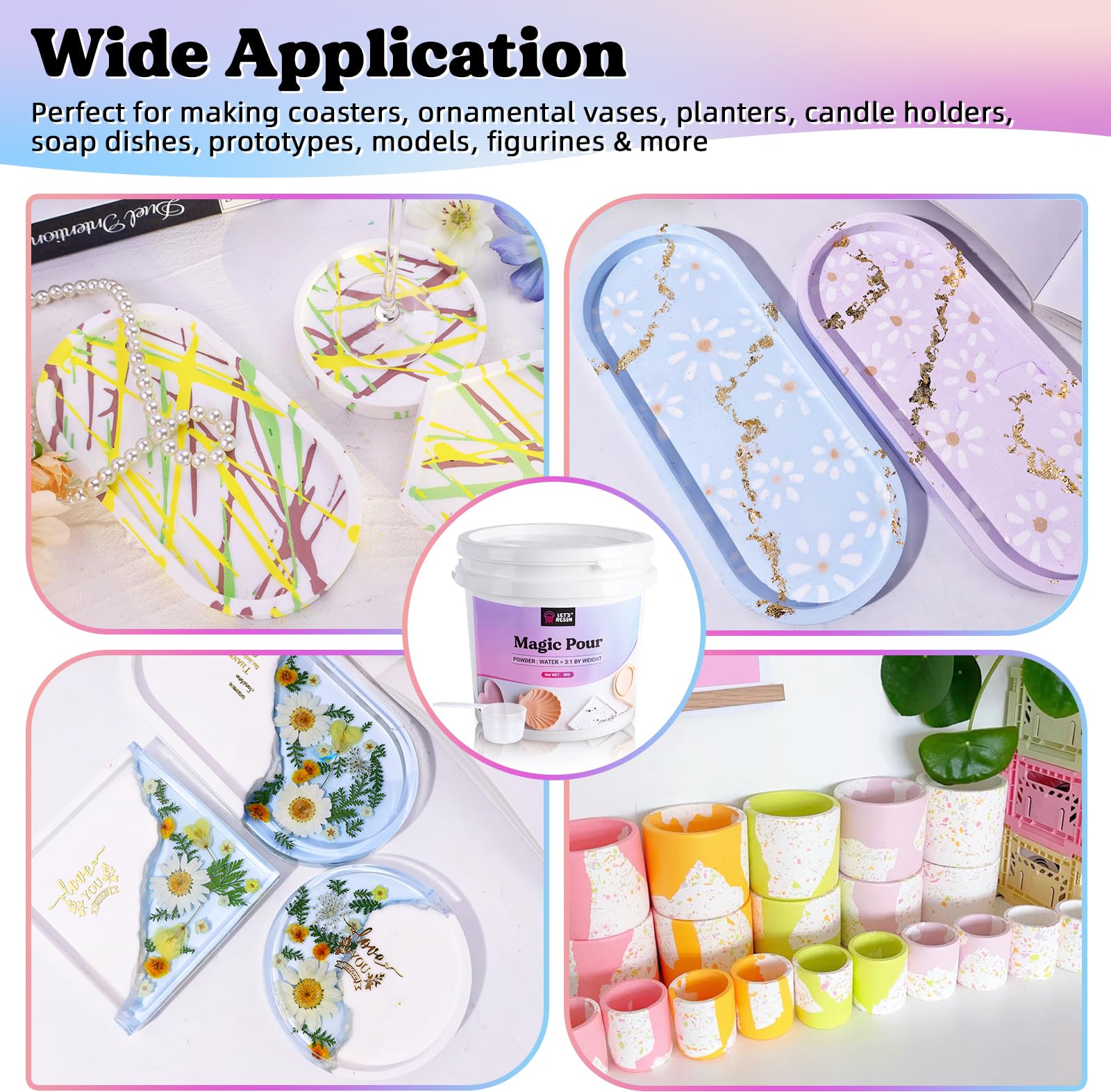 LET'S RESIN Resin Casting Powders 3000g, Fast Cured Casting Resin Kit for Beginners,20~30 Minutes De-Mold, Water Activated Plaster Powder Casting Kit for Resin Molds, Easy Mixing & Self Leveling