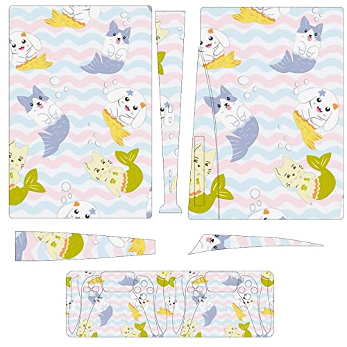 Cute Animal Mermaid Full Protective Skin Cover Design Wrap Decal Sticker Compatible with PS5 Disk Version Console and Controller