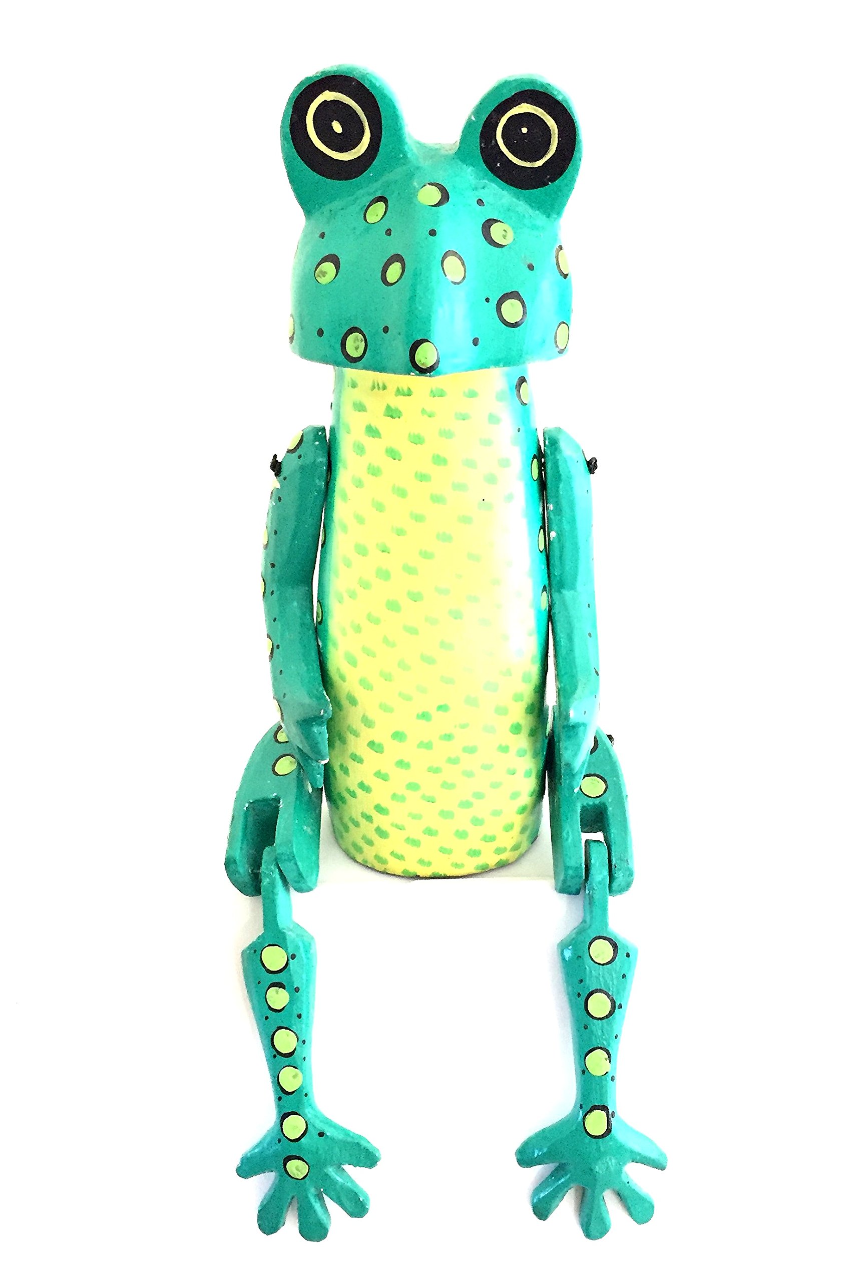 OMA Green Frog Statue Wooden Shelf Sitter with Dangling Legs Garden Frog Home Decor Gift Large Size
