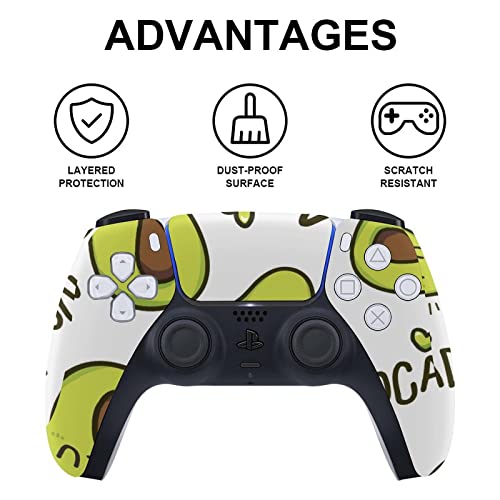 Cute Avocado Pattern Full Protective Skin Cover Design Wrap Decal Sticker Compatible with PS5 Digital Edition Console and Controller