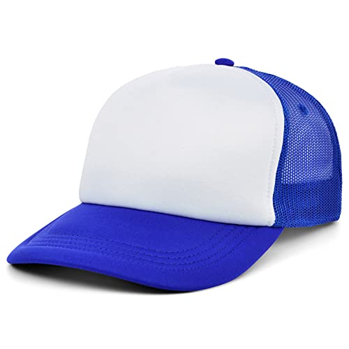 Lids Blank Basic Foam Trucker Adjustable Snapback Hat White/Royal Blue