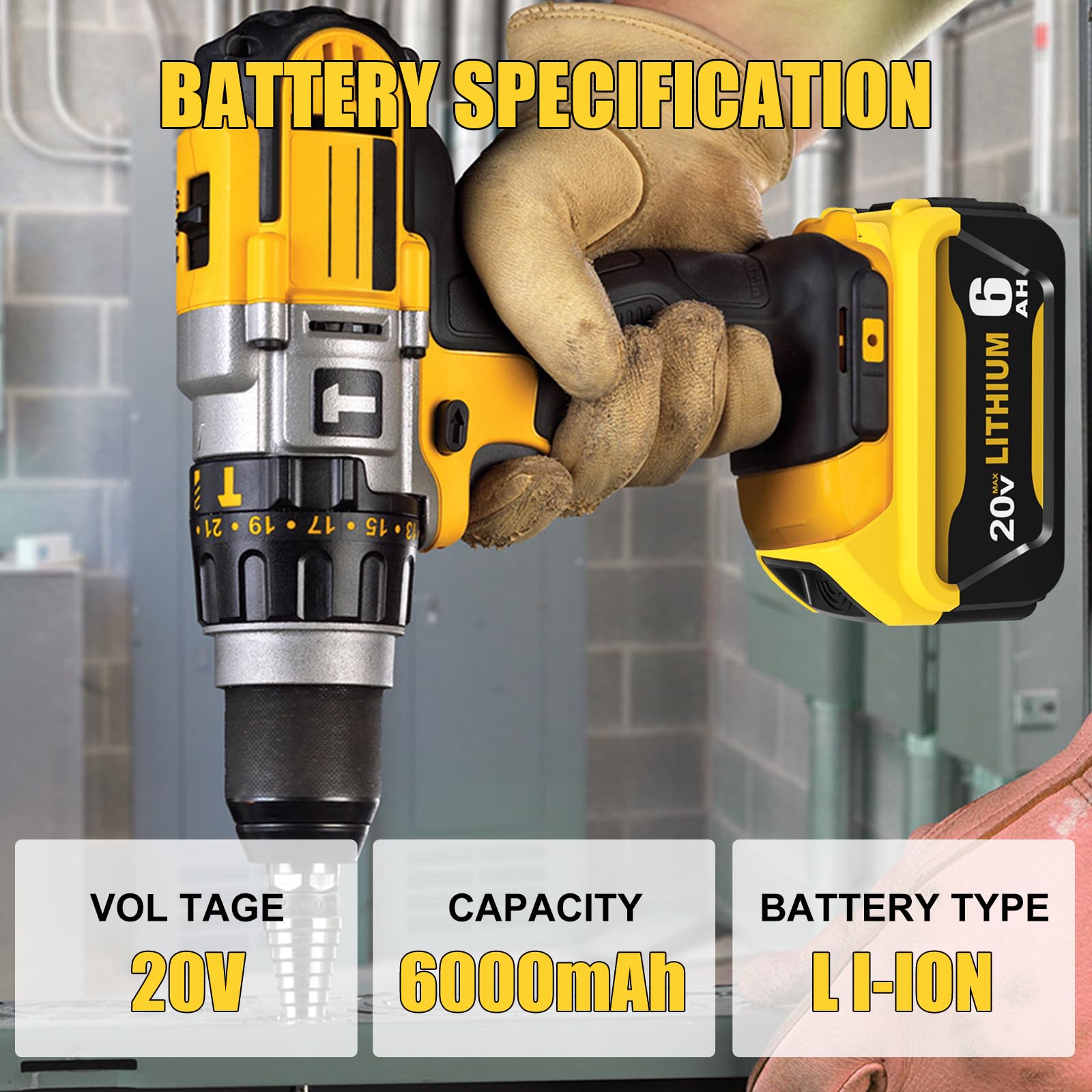 Ibanti DCB206 Battery Replacement for Dewalt 20V Battery Compatible with Dewalt 20V Battery DCB206 DCB203 DCB204 DCB200 DCD/DCF/DCG for Dewalt 20 Volt Max Series Cordless Power Tools (Yellow)