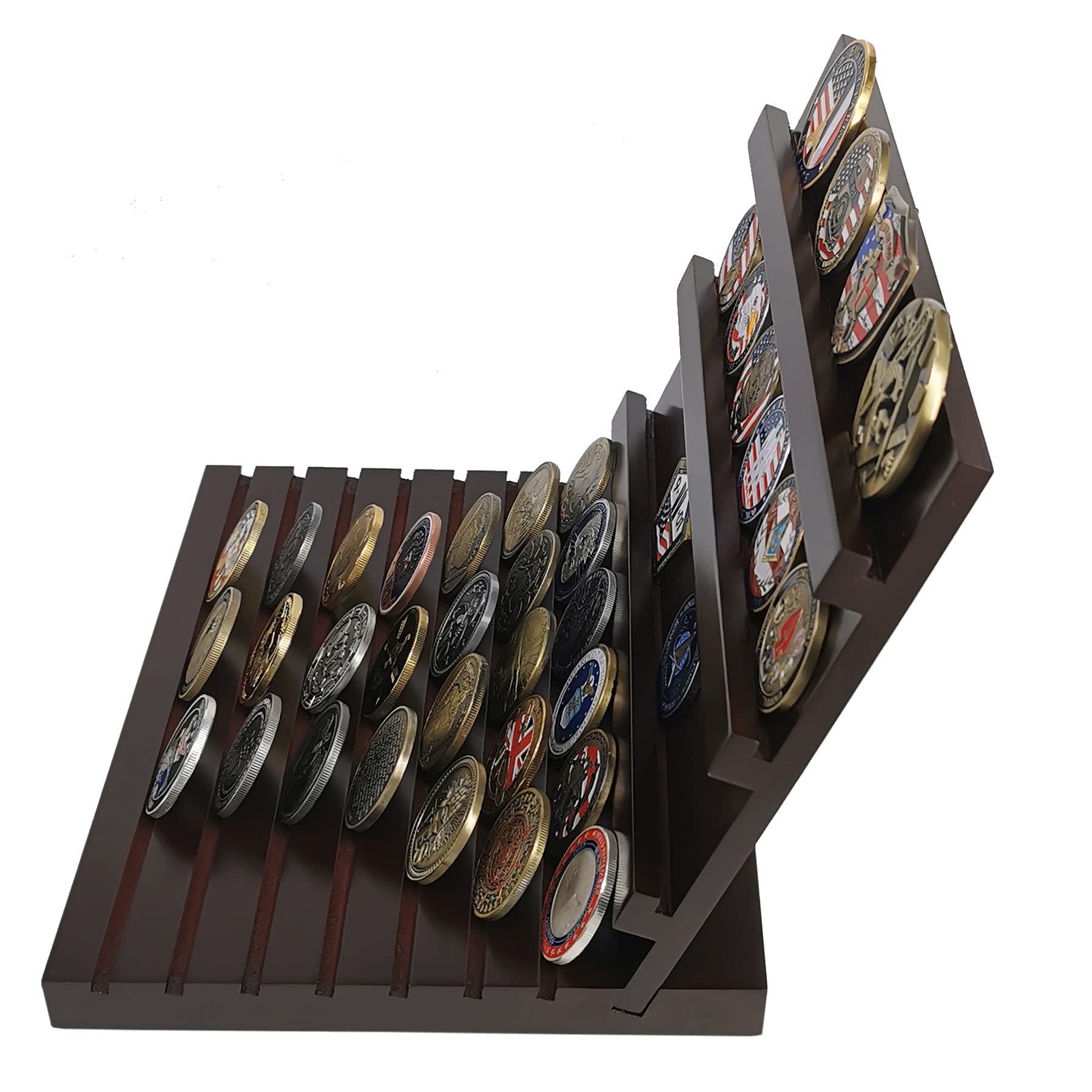 Strugglejewelry Challenge Coin Display Stand Military Coin Holder Wooden Rack Holds 60-65 Coins