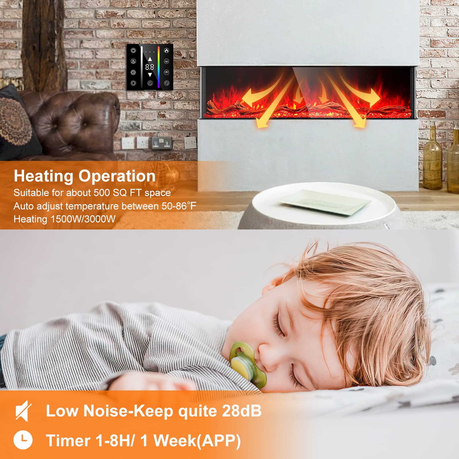 Cosmopolitan Fireplaces Phoenix Omnivue Series 68 inch 3 Sided Electric Fireplace Insert, Smart Wi-Fi Wall Mount/Built-in Fireplaces, 251 Realistic Flames, Low Noise 3000/1500Watt Fireplace Heater