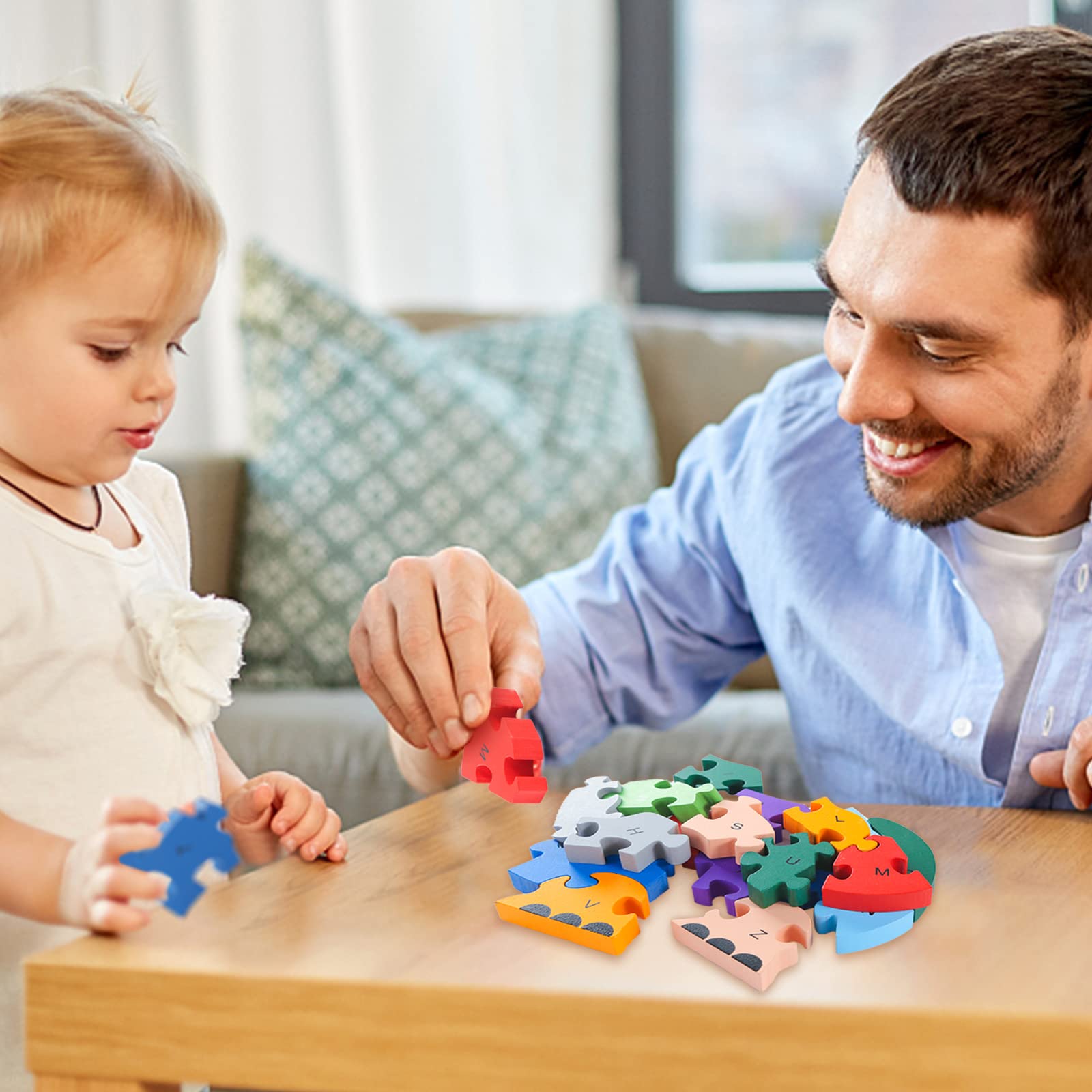 LovesTown 2 PCS Wooden Animal Puzzles, Alphabet Building Blocks for Kids, Preschool Letters and Numbers Puzzles, ABC Animal Puzzle for Toddlers