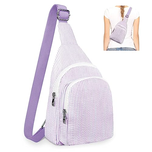 GFU Sling Bag, Crossbody Sling Bag for Men Women, Lightweight Small Seersucker Sling Backpack, Summer Crossbody Shoulder Bag, Breathable Chest Bag Daypack