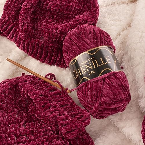 JubileeYarn Chenille Yarn - Worsted Weight - 100g/Skein - Shades of Pink - 4 Skeins