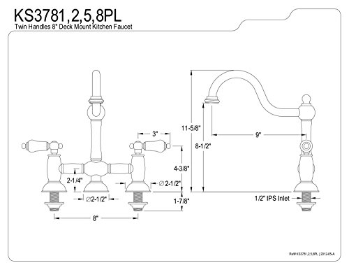 Kingston Brass KS3781PL Restoration Bridge Kitchen Faucet, 8", Polished Chrome