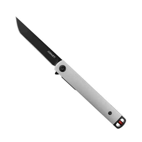 Coast Founder's Collection SELECT LX502, Gentleman's EDC Folding Pocketknife, Tanto Blade, Flipper Tab, Liner Lock, Two Position Pocket Clip, Black 9Cr18Mov Stainless-Steel, Silver
