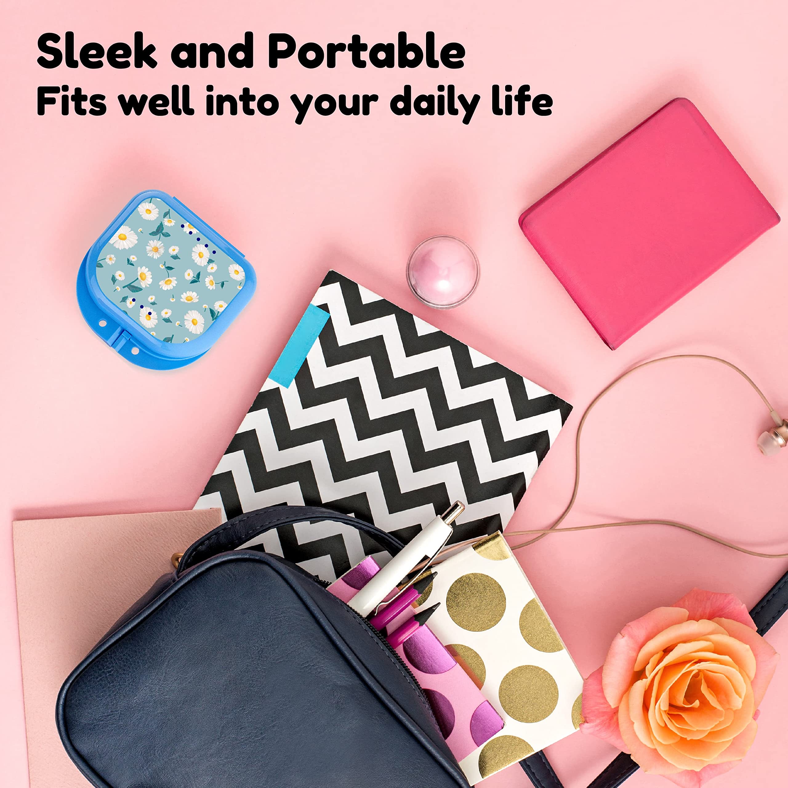 Cute Retainer Cases Cute, Retainer Holder Case 1 Pack, Aligner Case with Colorful Novelty Cute Patterns, Night Guard Case with Floral Patterns (Blue)