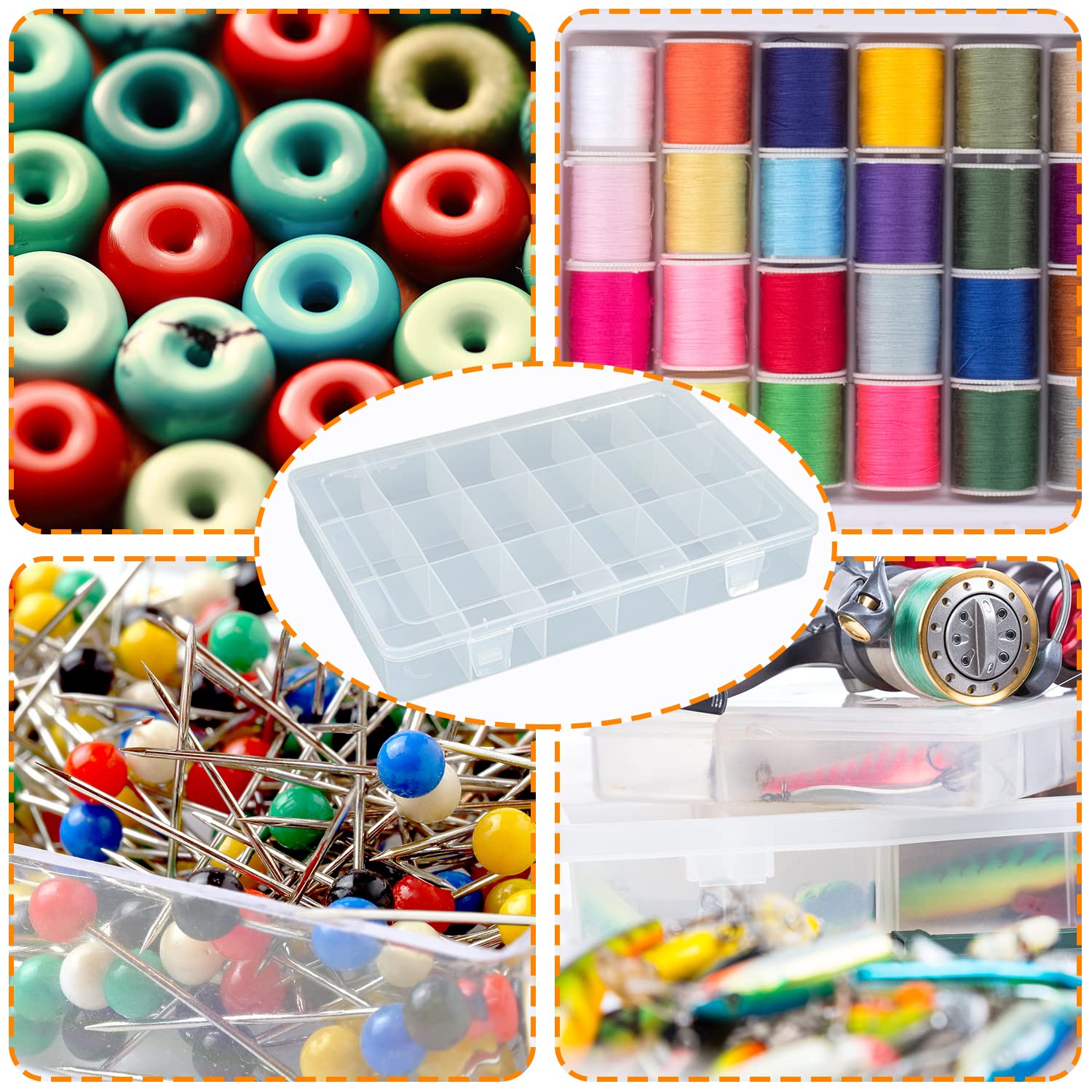 JforSJizT 2 Packs 30 Large Grids Sewing Thread Organizer Storage Box,with Adjustable Dividers,Clear Plastic Container Holder for Embroidery,Washi Tape